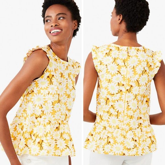 kate spade | Tops | Nwt Kate Spade Kate Daisy Flounce Poplin Top Yellow ...